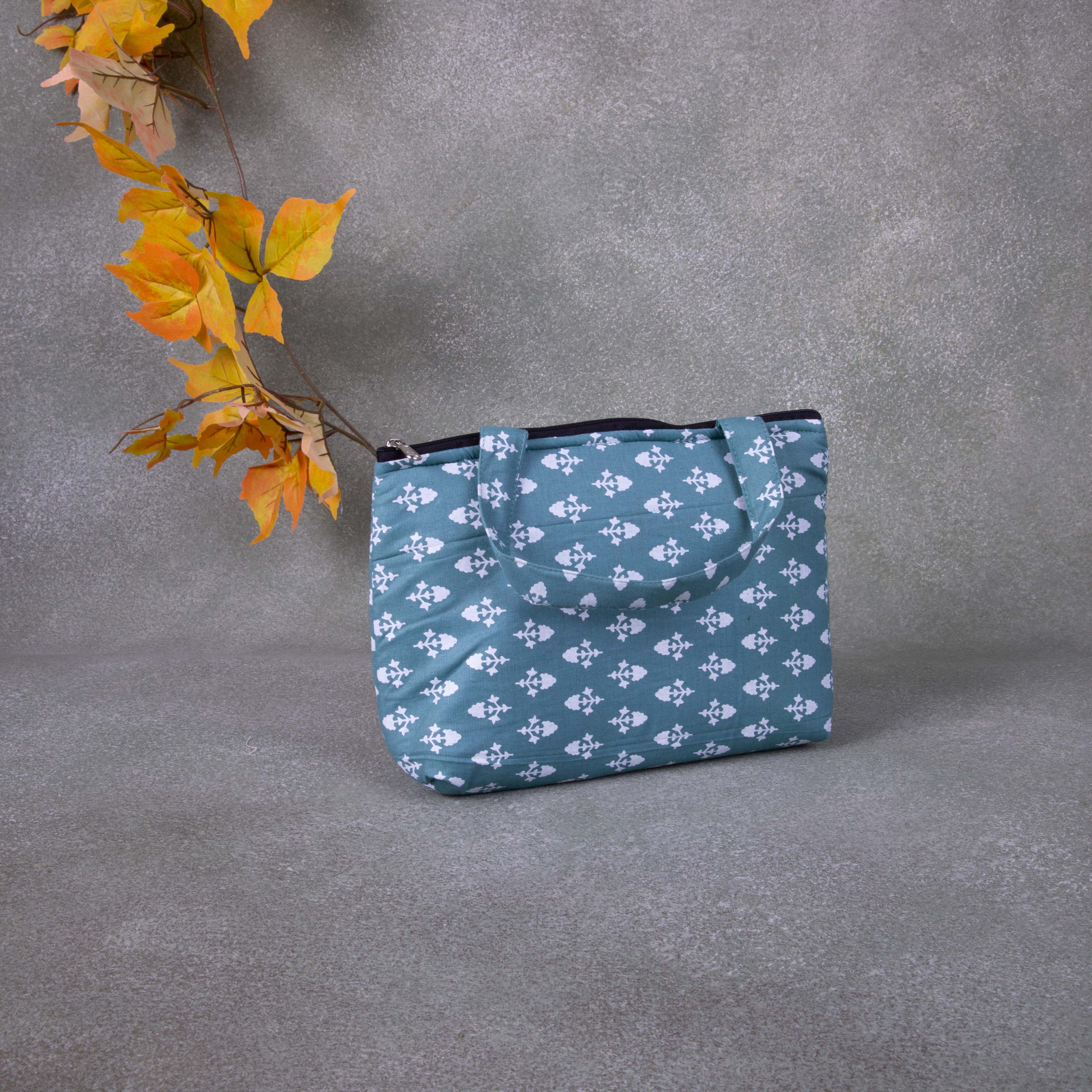 Bristlefront everyday handy bags Green with White Flower Design ...