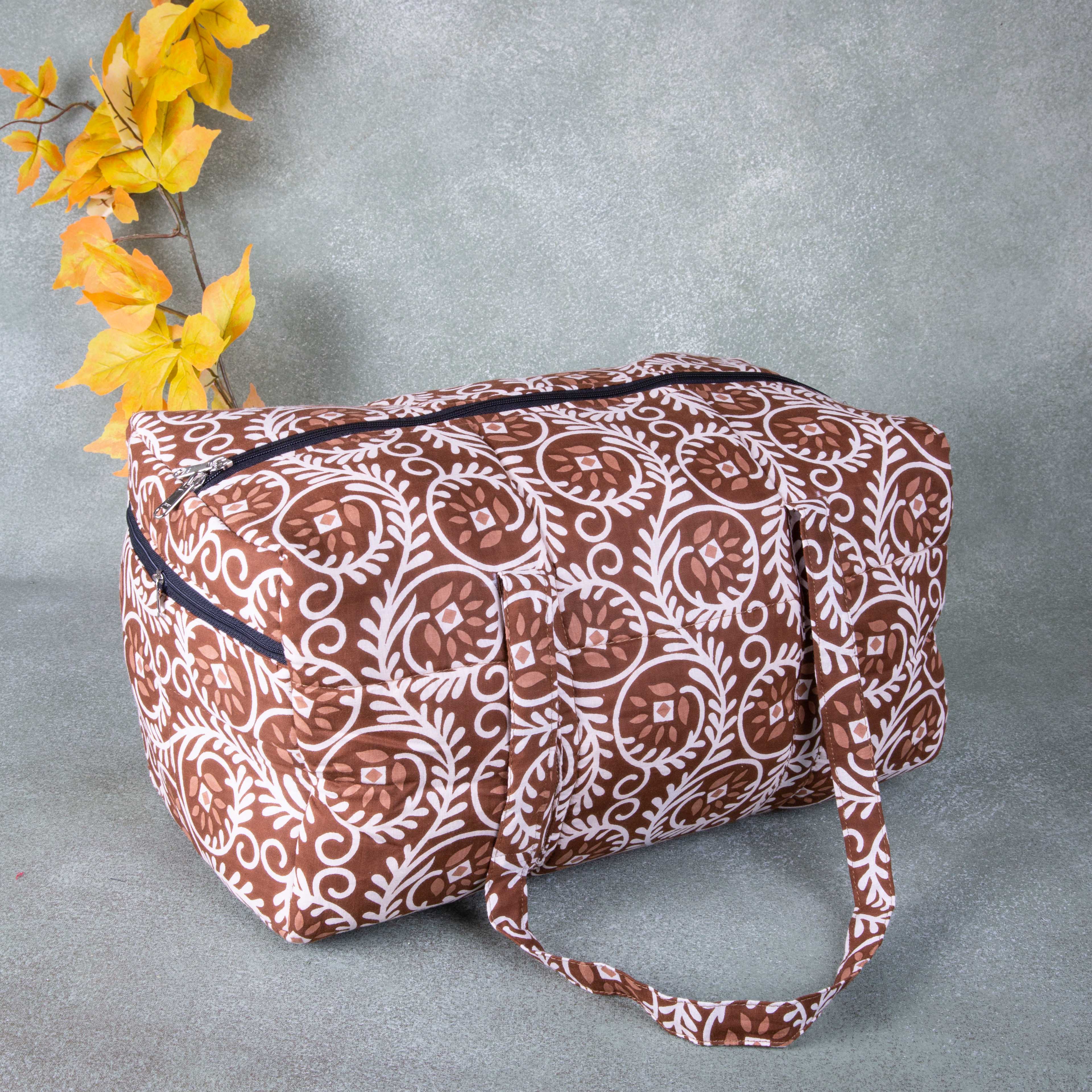 Rectangle Travel Bag Brown Colour With white Prints – lakshya bags