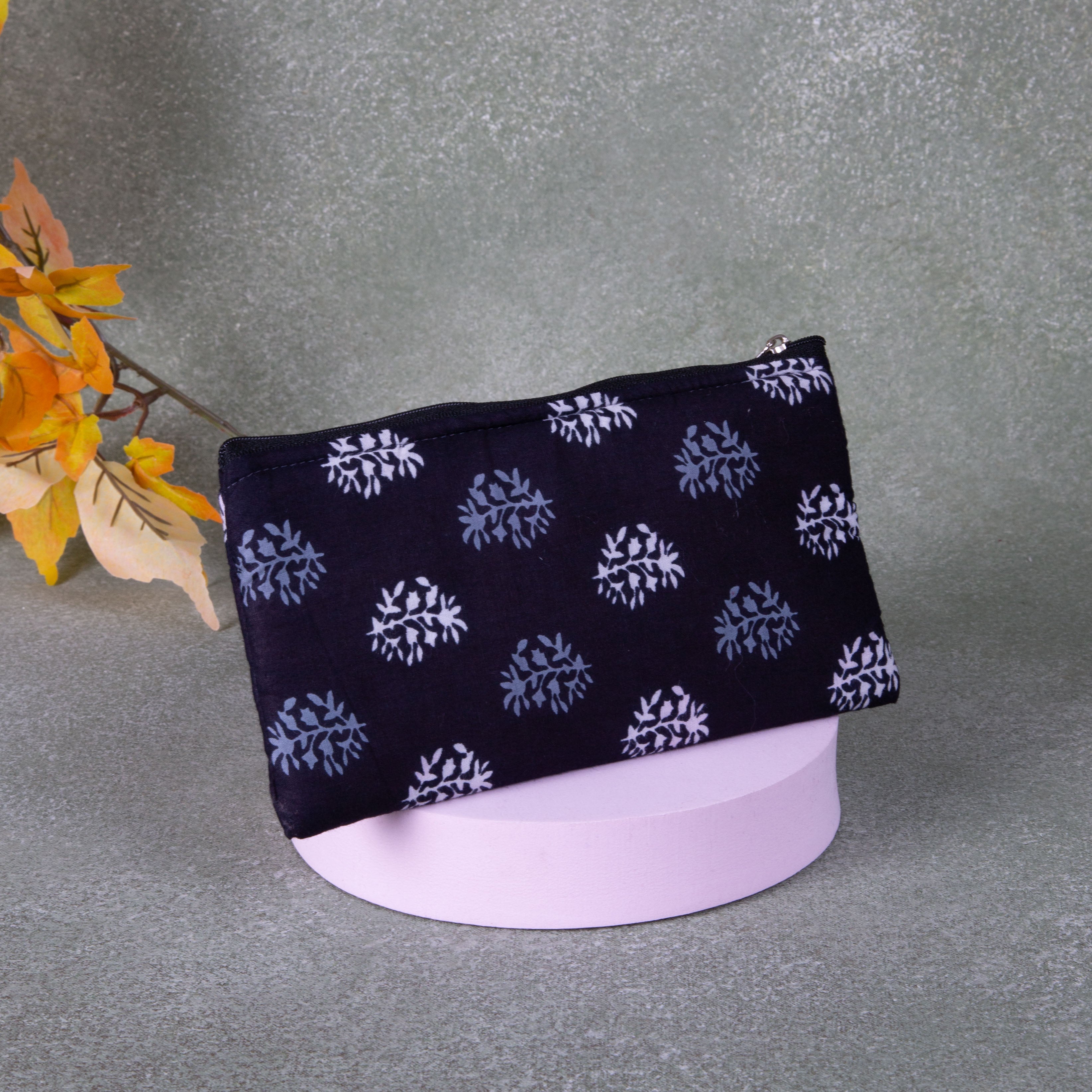 Cotton Purse Black with Blue Prints Design. – lakshya bags