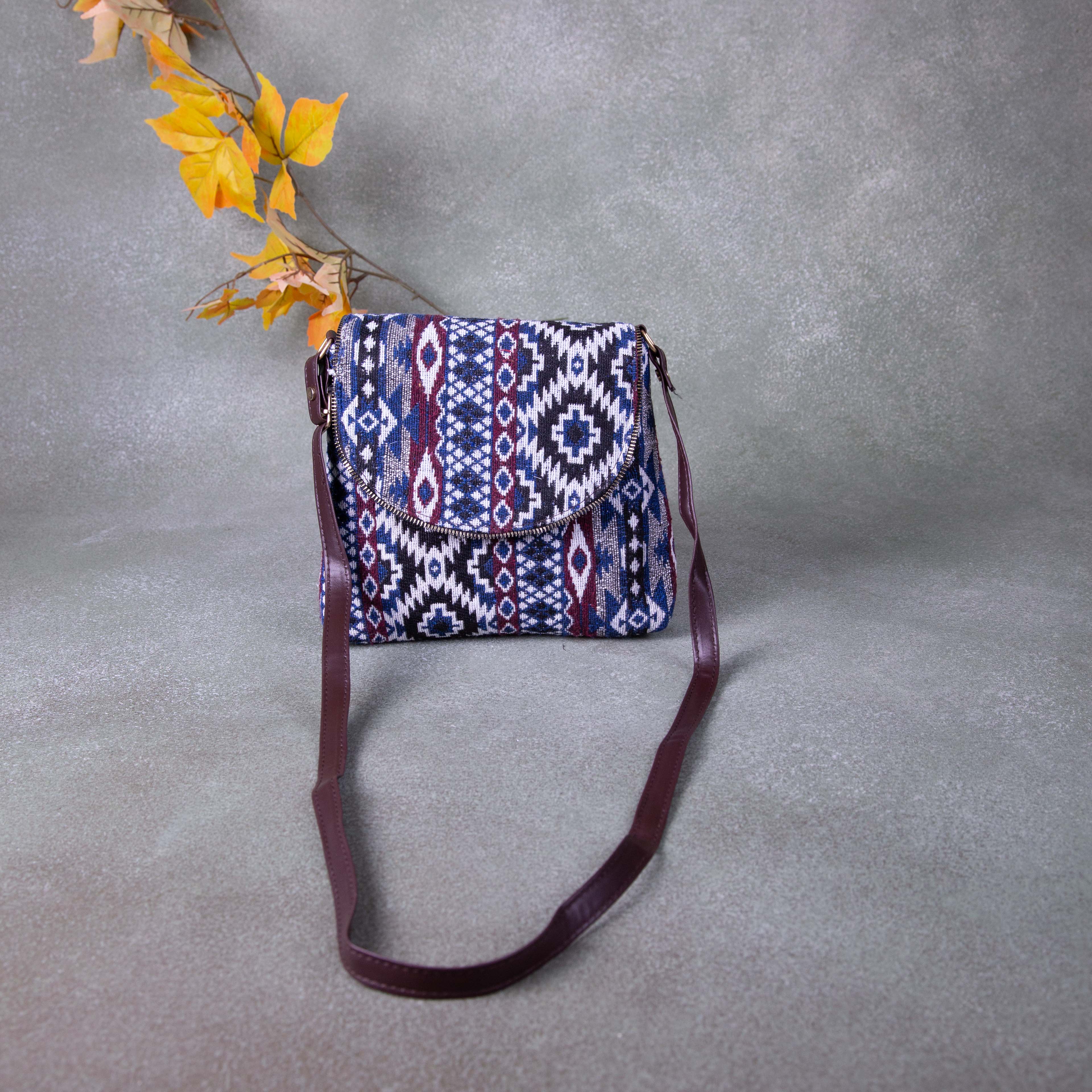 Regular Slings Blue with Maroon Colour Round Flap Design. – lakshya bags