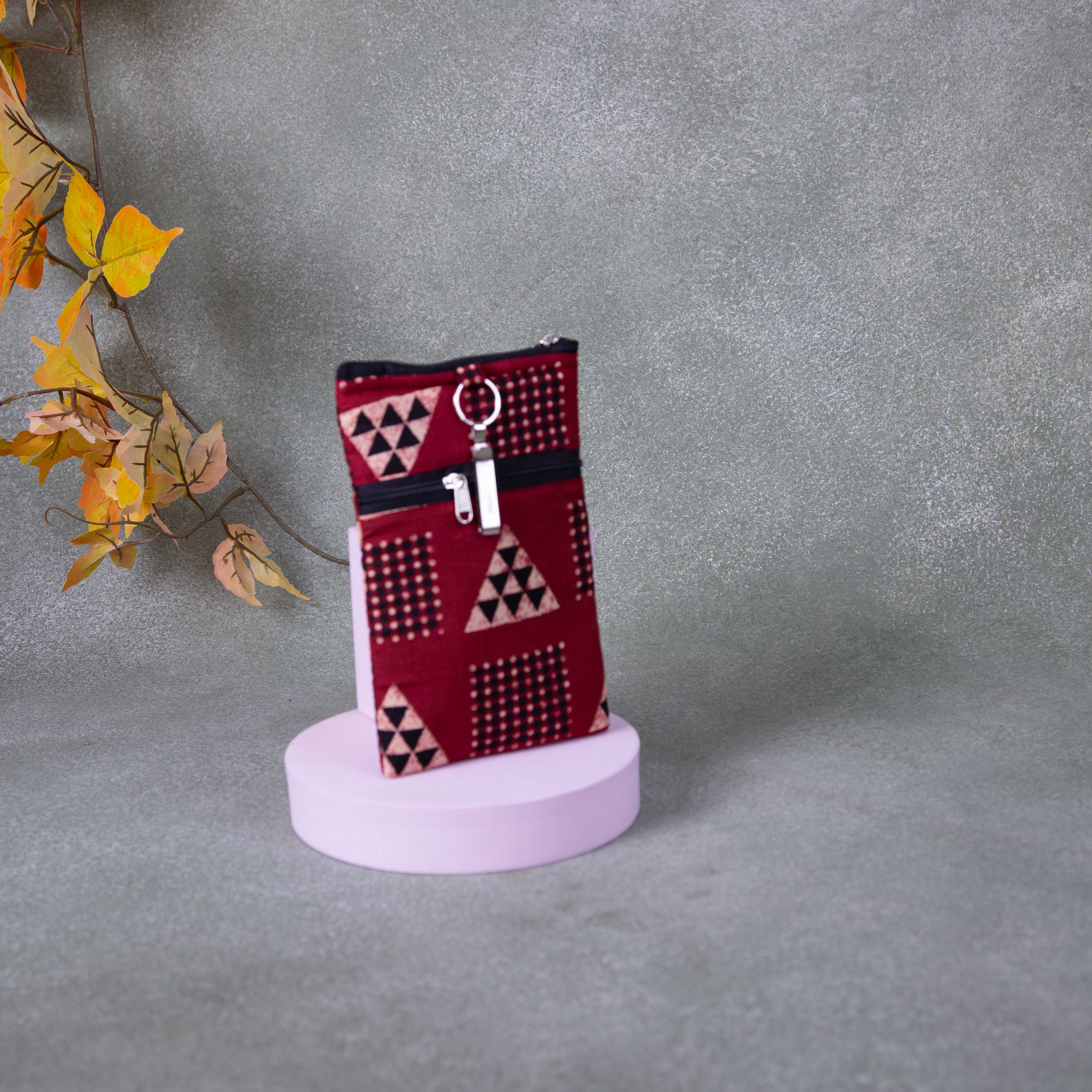 Saree Clip Mobile Pouch Maroon Colour with Black Triangle Design ...