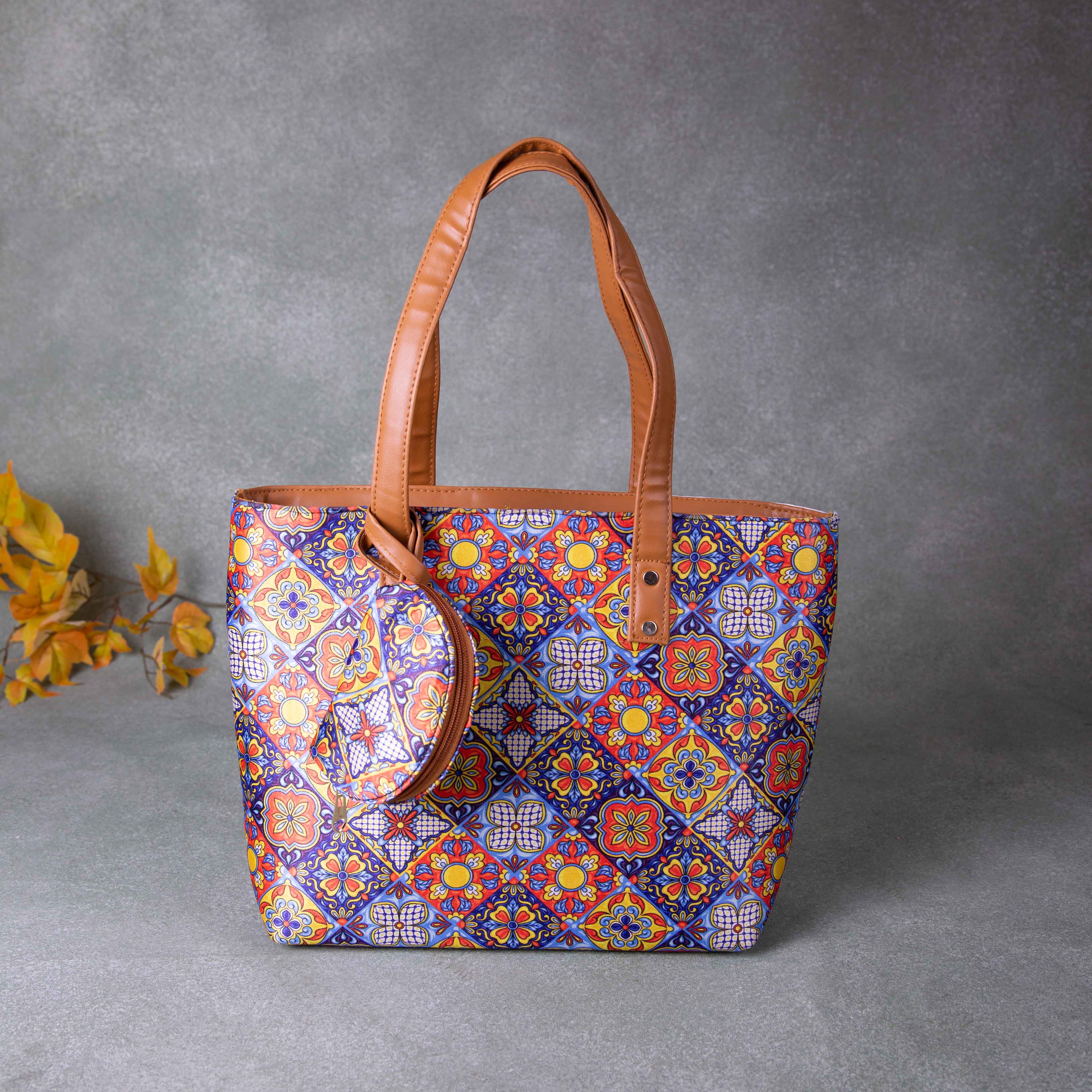 Double Zippered Tote Multi Colour Geometrical Design – lakshya bags