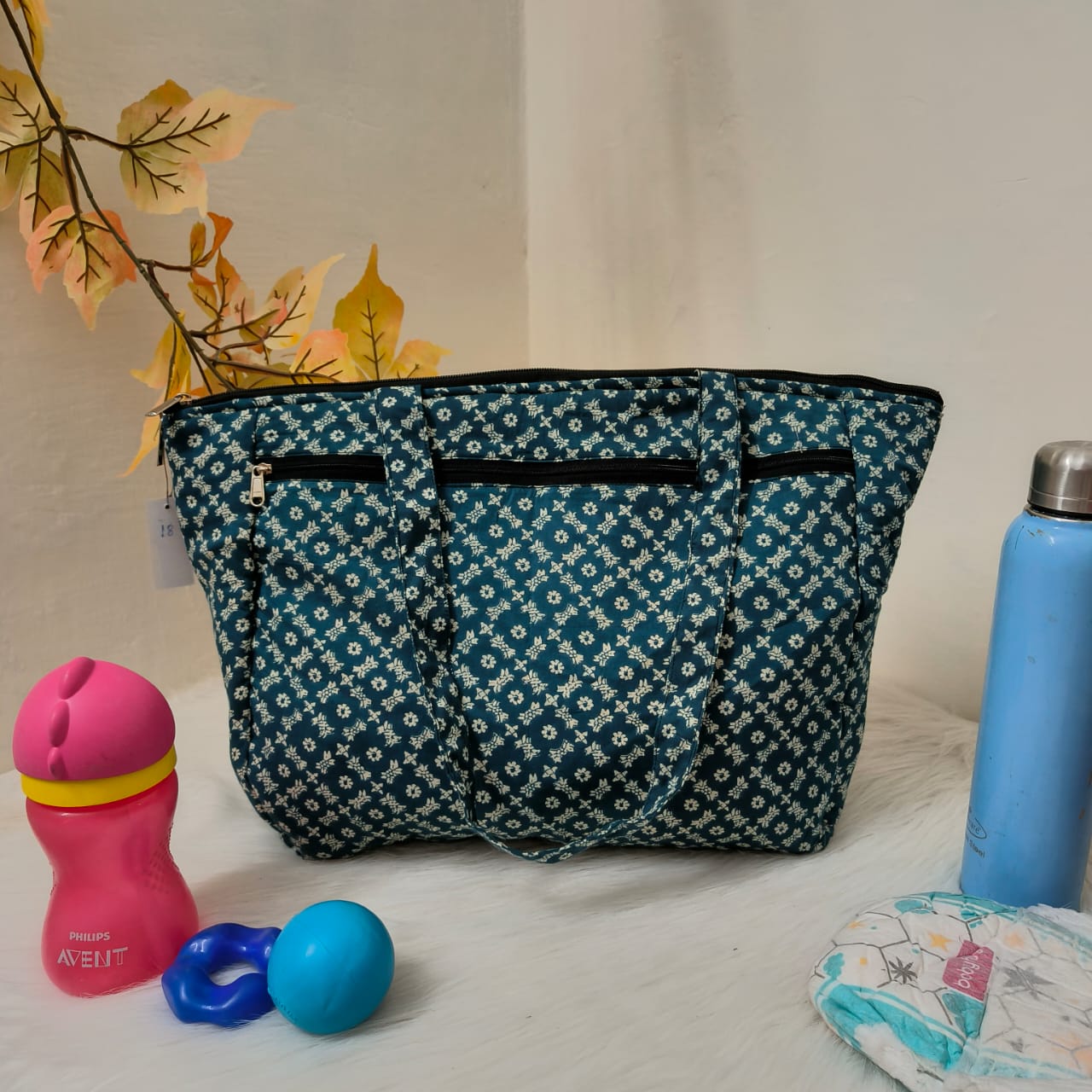 Baby Bag /Diaper bag/Hospital Bag Blue with Arabesque Prints. – lakshya ...